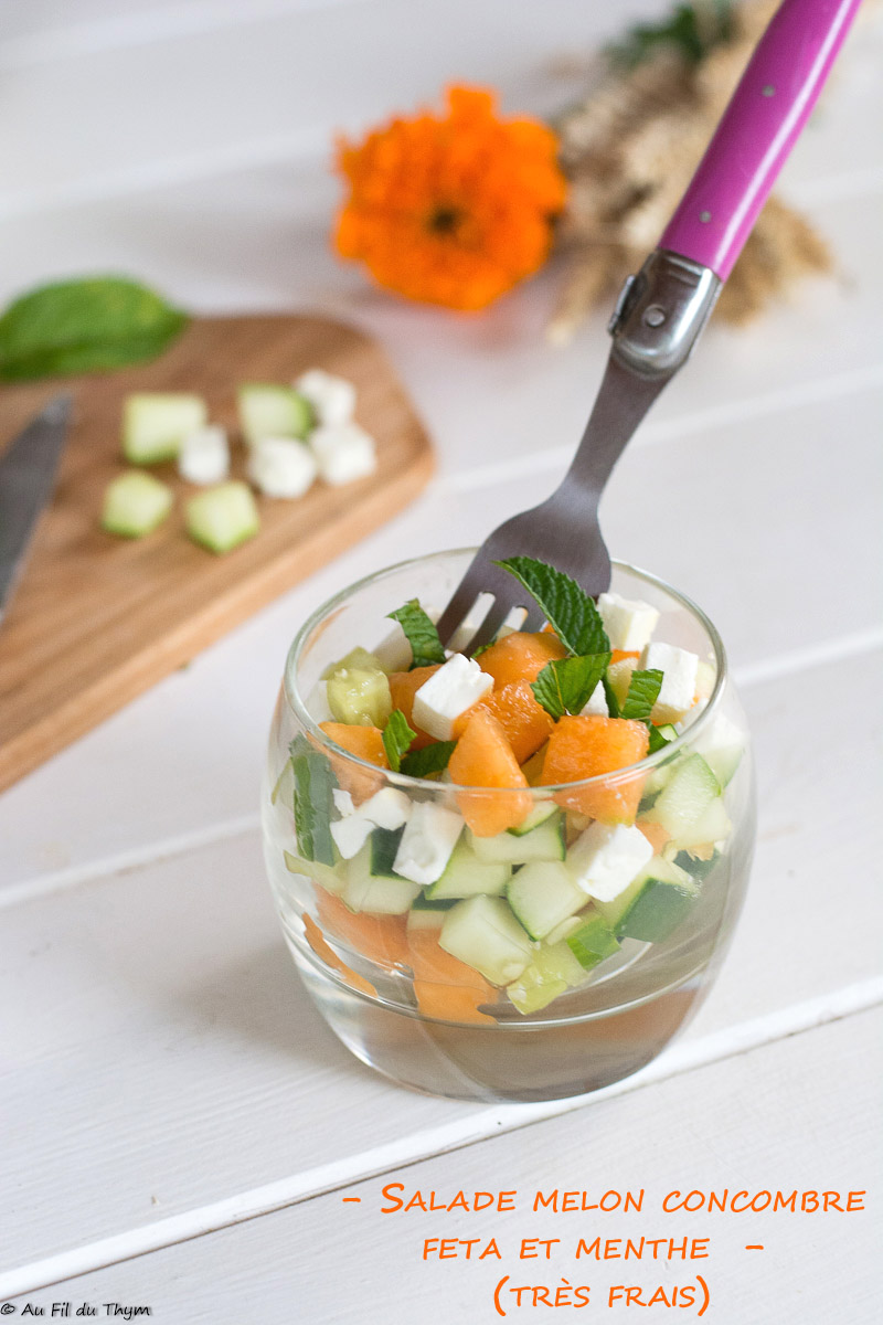 Salade de melon, concombre, feta et menthe (ultra fraîche) - Au Fil du Thym